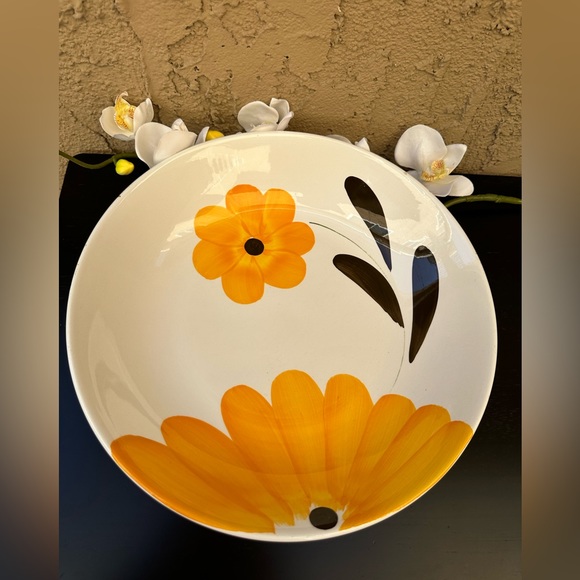 Art | Large Serving Plate Made In Italy White W Orange Flowers Ribbed ...